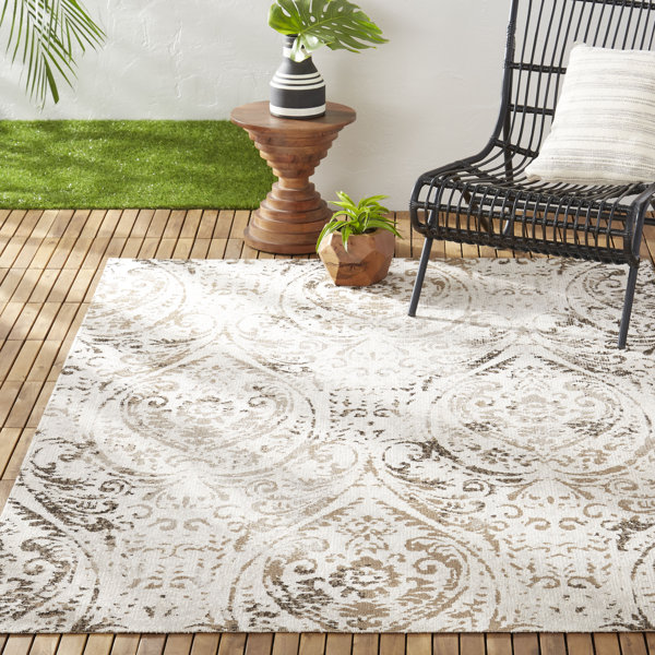 Nicole Miller New York Patio Sofia Juniper Paisley Indoor/Outdoor Area Rug, Ivory/Mustard ...
